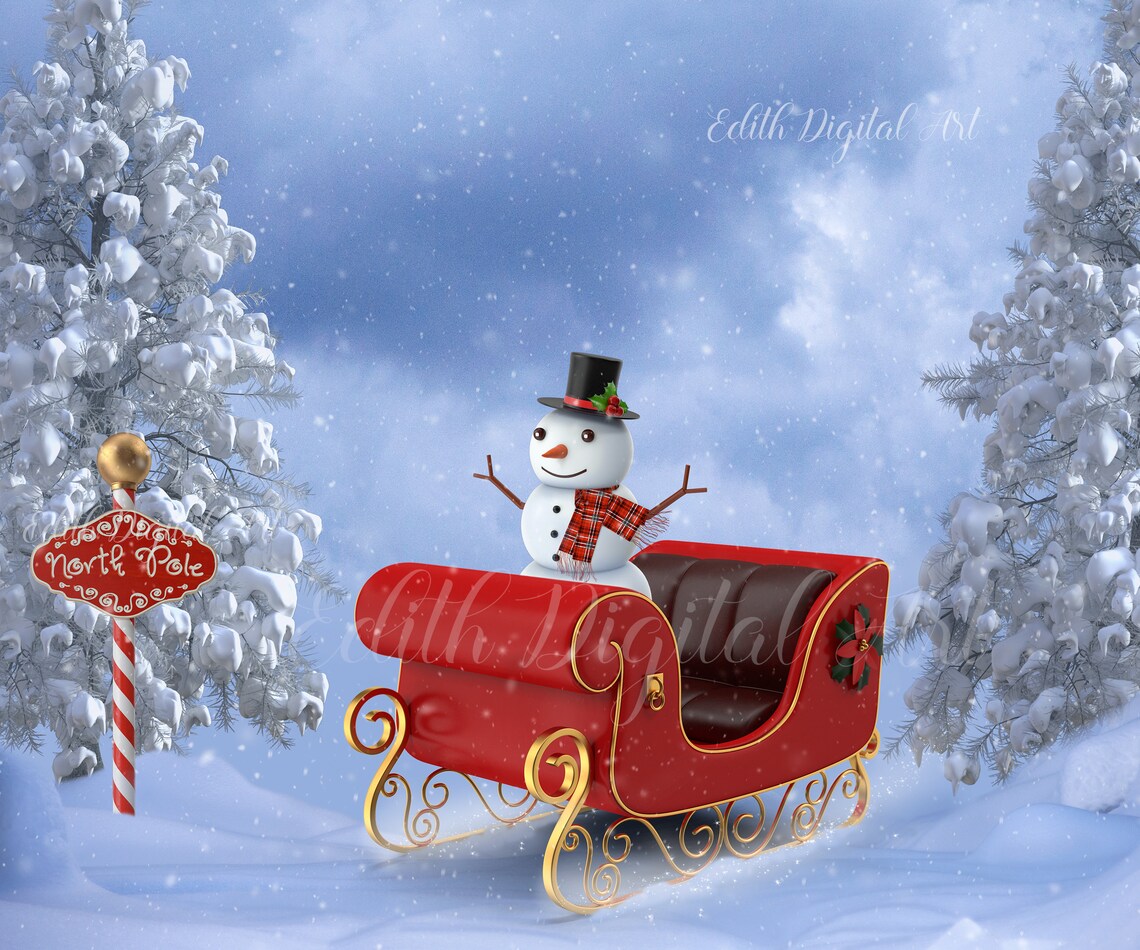 Christmas Digital Background Snowman Snow Winter North Pole - Etsy