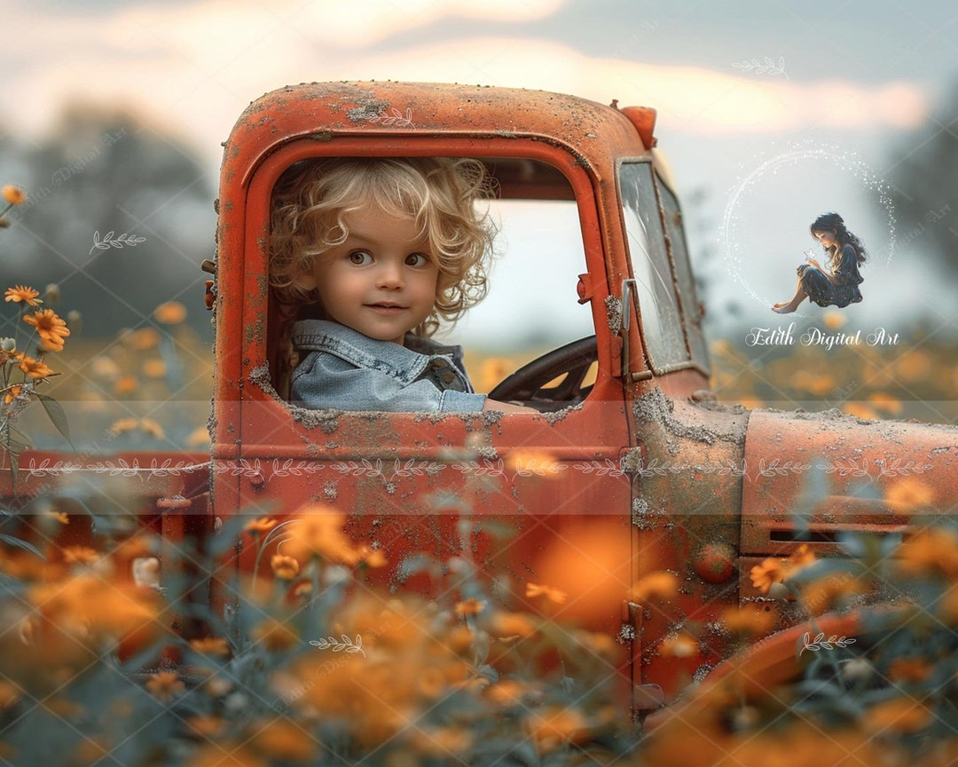 Red Truck Digital Backdrop, Spring Background Digital Photography, Farm ...