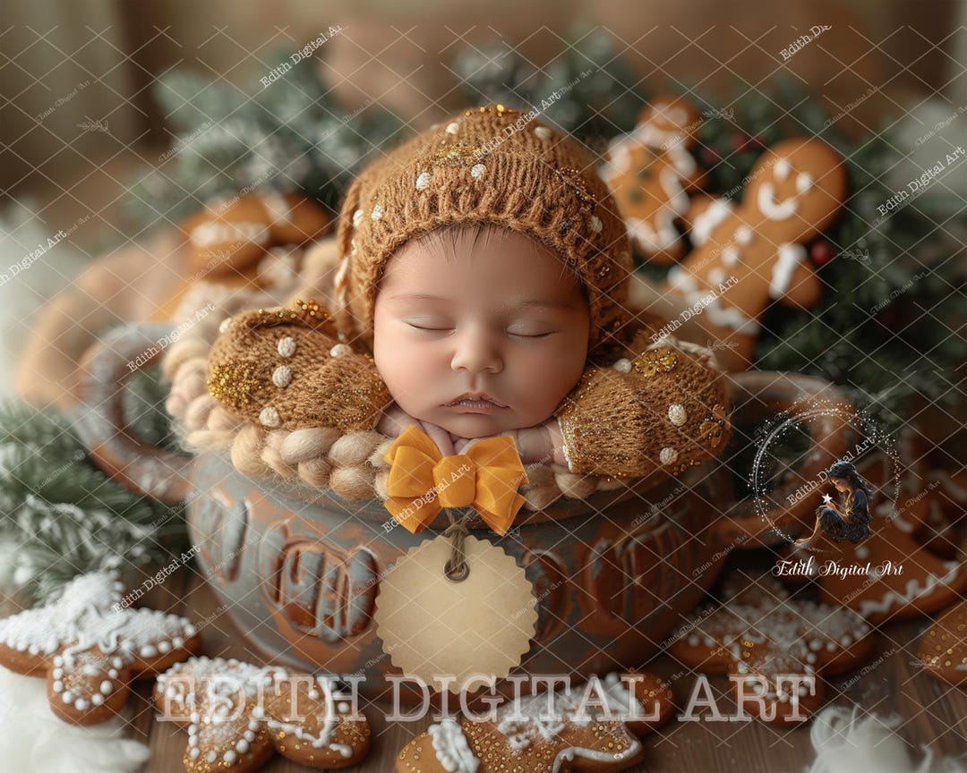 Gingerbread Newborn Face Insert, Newborn Christmas Digital Backdrop ...
