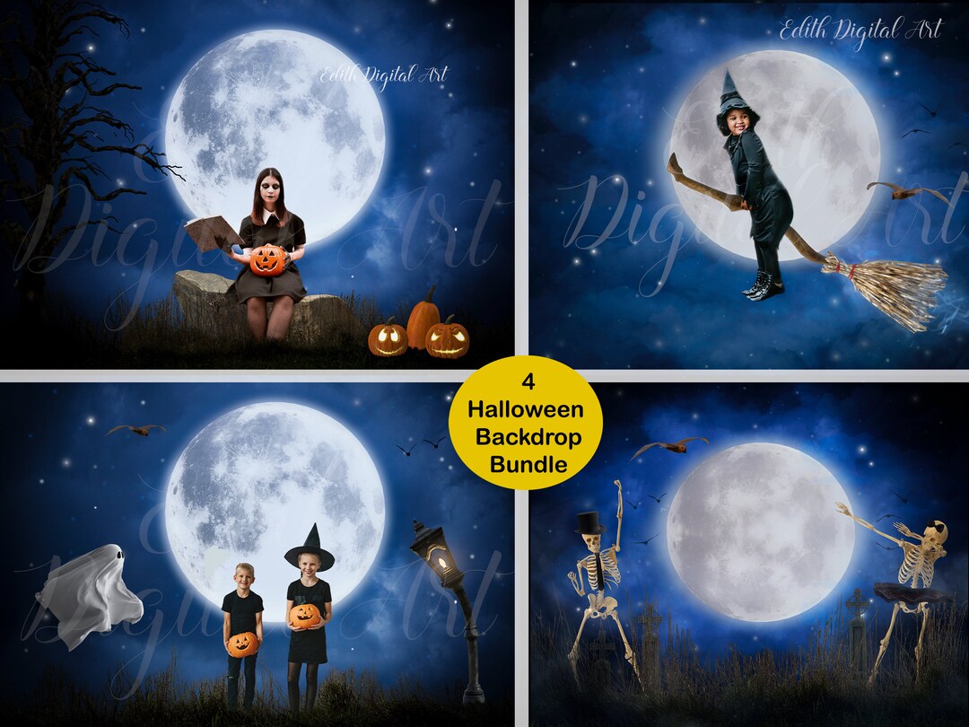 Halloween Backdrop for Kids, 4 Ghost Digital Backgrounds, Enchanted ...