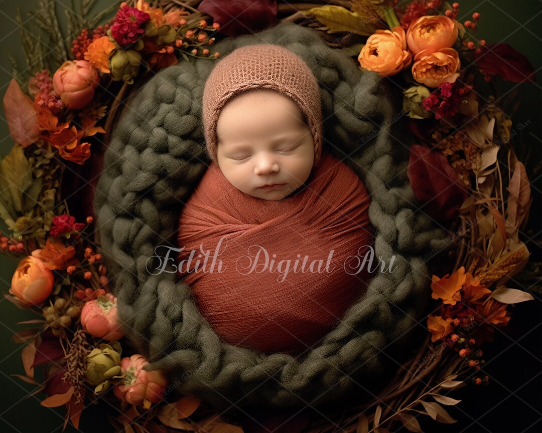 Fall Digital Backdrop Newborn Photography, Autumn Newborn Digital ...