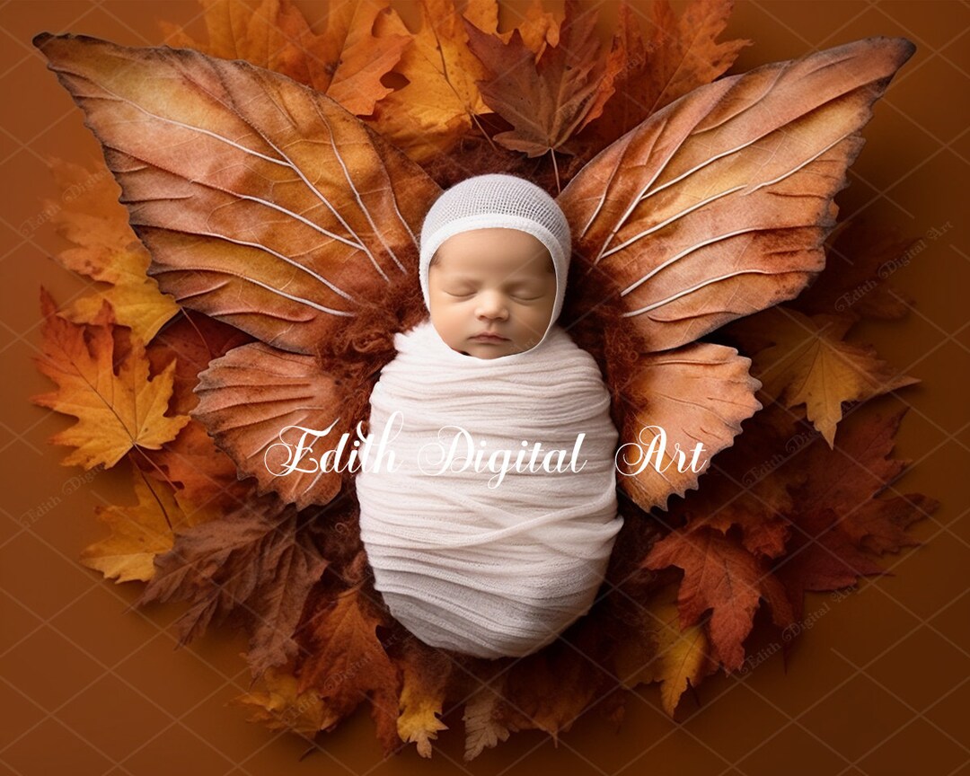 Fall Digital Backdrop Newborn Photography, Autumn Leaves Butterfly ...