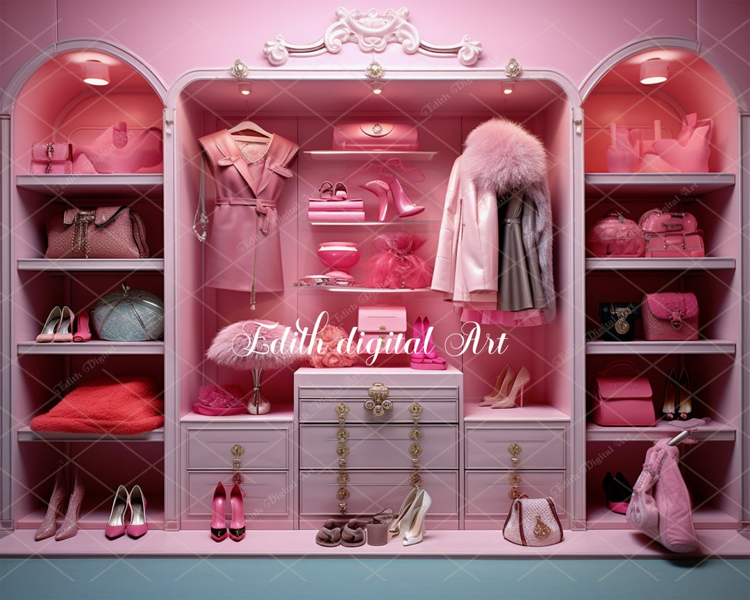 Pink Doll Background Digital Enchanted Doll Closet Backdrop, Dolly Bed ...