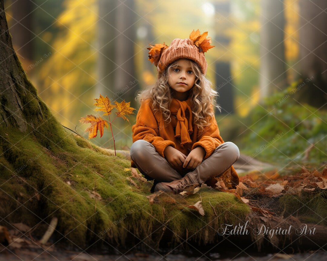 Fall Digital Backdrop Photography, Autumn Background Green Moss Forest ...