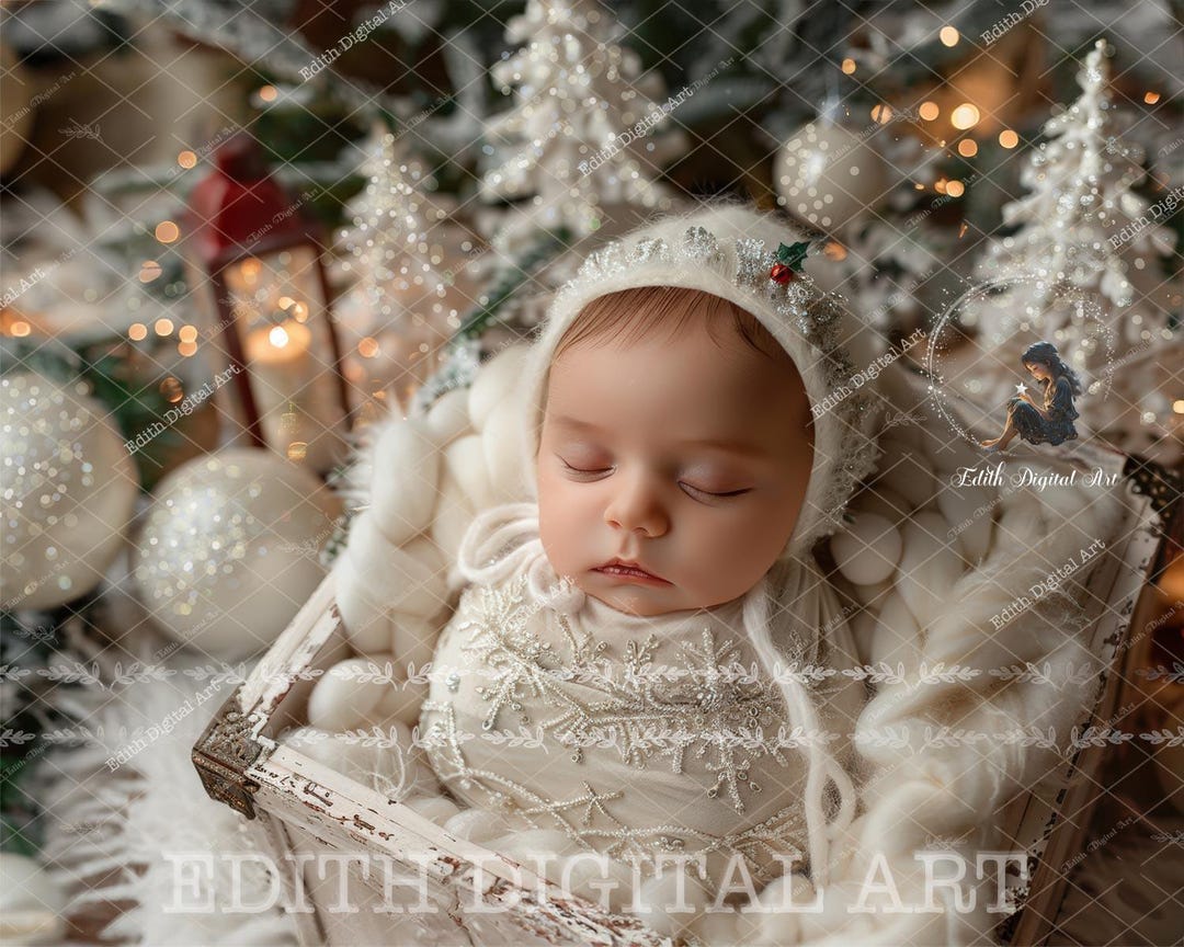 Newborn Digital Background Photography, Newborn Face Insert, White Xmas ...