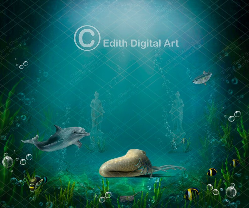 Mermaid Digital Background Backdrop Mermaid Tail Underwater | Etsy