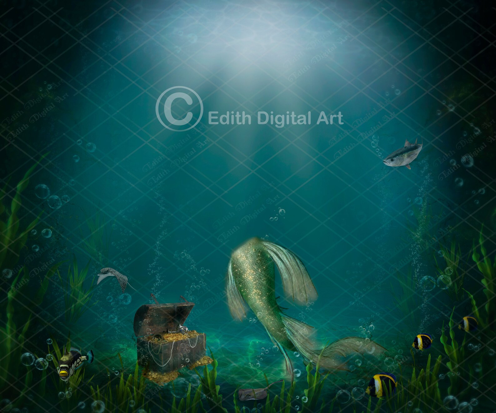 Mermaid Digital Background Underwater Reef Mermaid Digital - Etsy