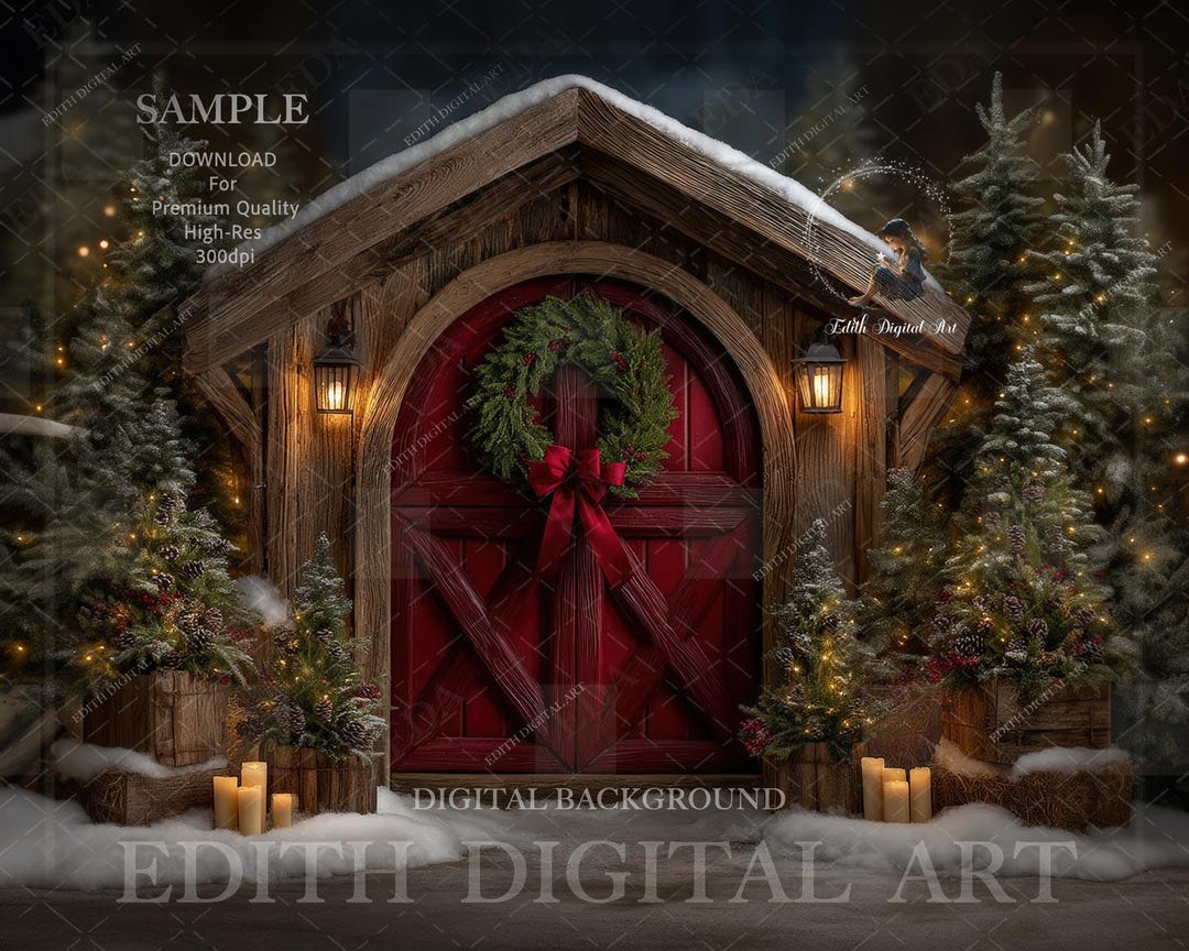 Christmas Tree Shop Digital Backdrop, Red Storefront Door, Rustic Red ...
