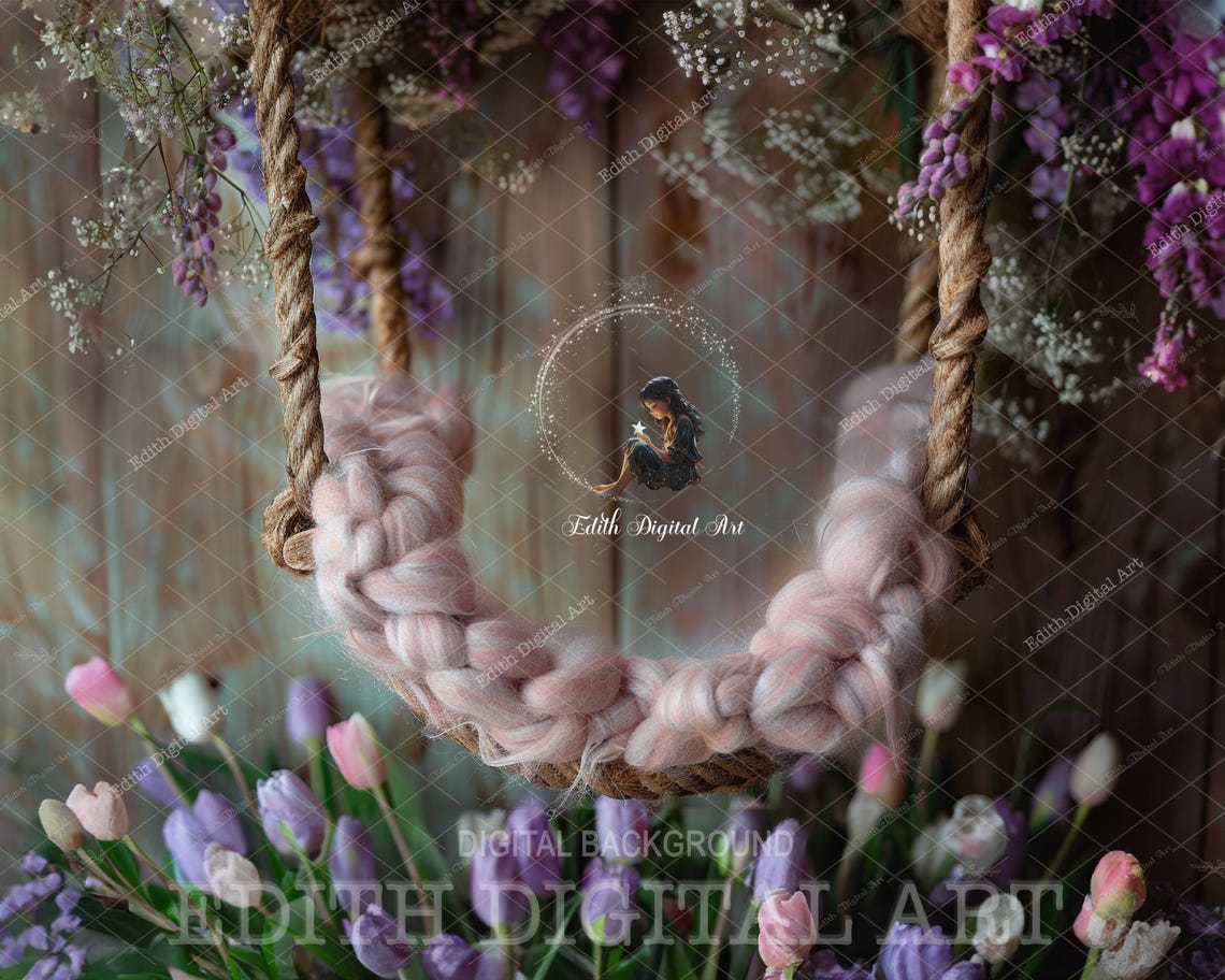 Newborn Digital Backdrop Photography, Spring Floral Newborn Swing ...