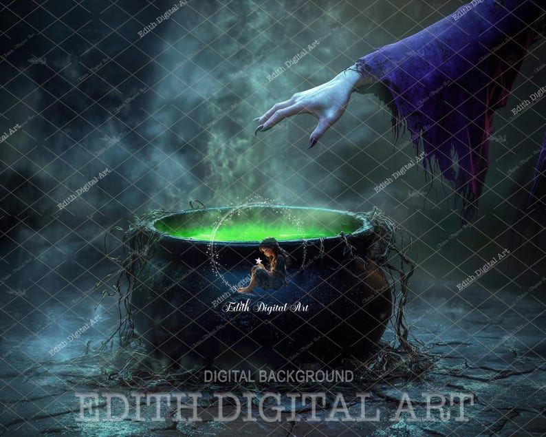5 Witch Fhalloween Digital Backdrop Bundle, Witch Cauldron, Witch Brew ...