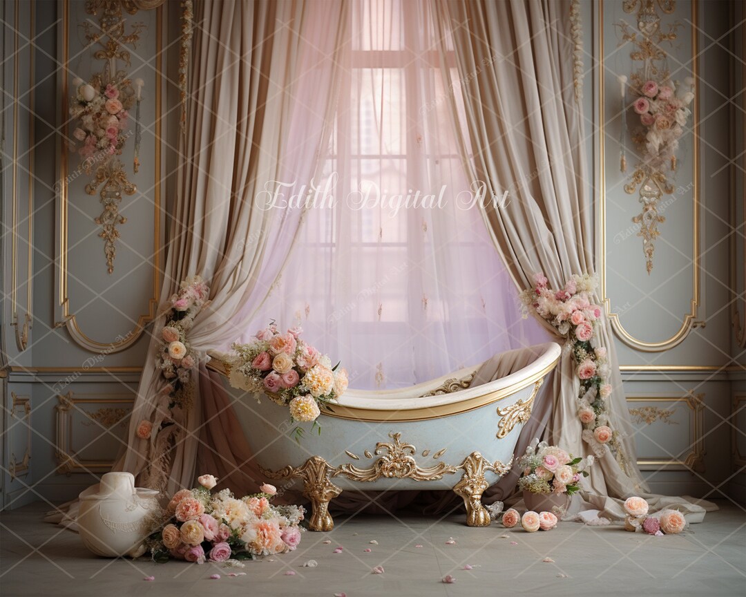 Bathtub Photography Backdrop, Floral Vintage Bathtub Background, Boho ...
