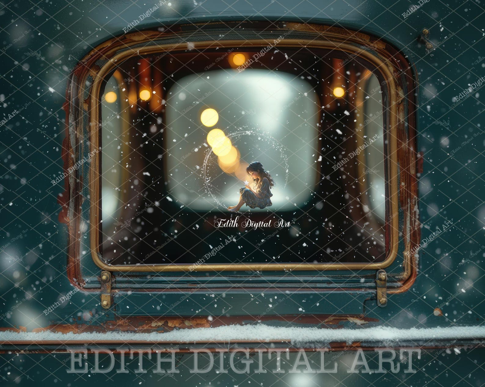 Christmas Train Window, Magical Christmas Digital Backdrop Composite ...