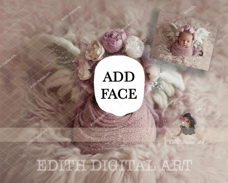 6 Newborn Digital Backdrop Face Insert, Baby Girl Digital Background ...