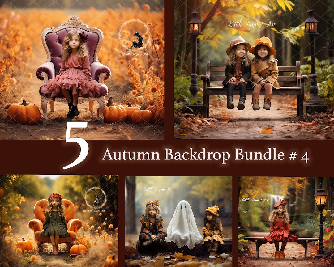 5 Autumn Digital Backgrounds Bundle, Fall Digital Backdrops, Outdoor Photography Photoshoot ...