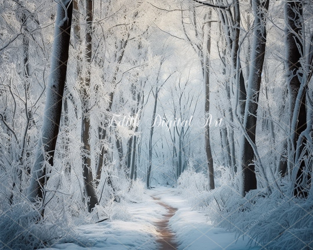 Winter Forest Digital Backdrop, Winter Snow Path Background Photography, Printable Photo Art ...
