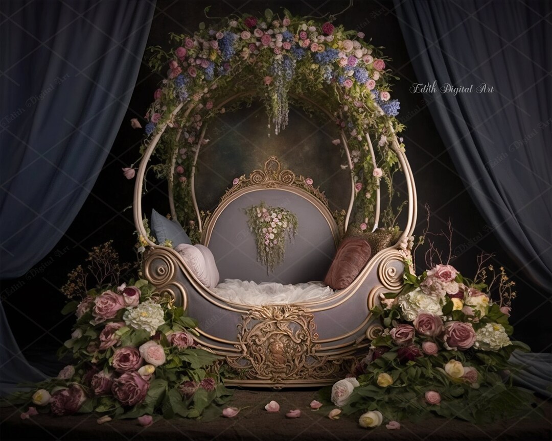 Newborn Digital Backdrop, Floral Baby Crib Background, Newborn ...