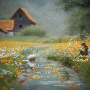 Spring Duck Digital Backdrop, Easter Digital Background Photography ...