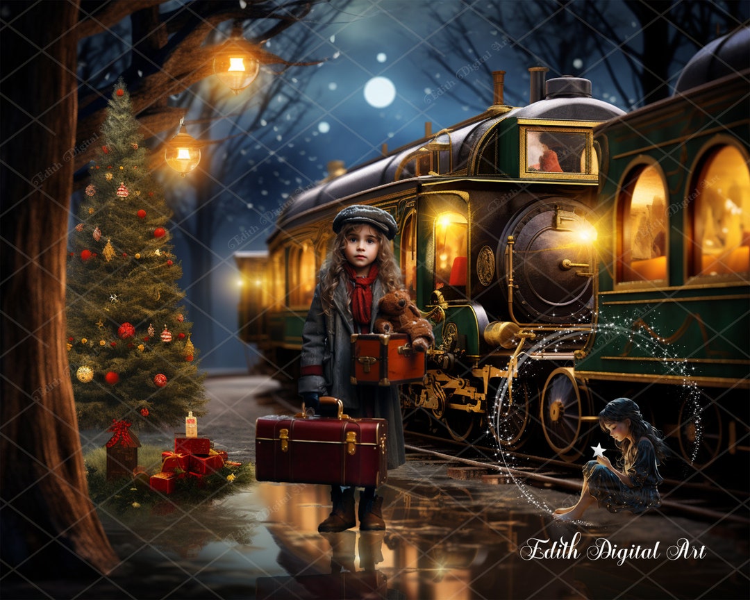 Christmas Digital Backdrop Photography, Christmas Train Digital ...
