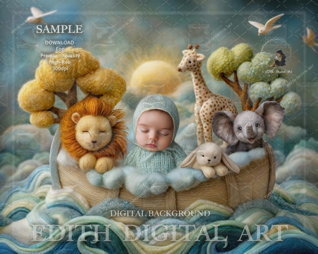 Newborn Face Insert Digital Backdrop Composite, Felt Noah's Ark Digital ...