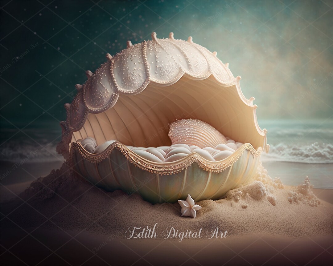 Mermaid Tail on Shell, Digital Backdrop, Fantasy Digital Background ...