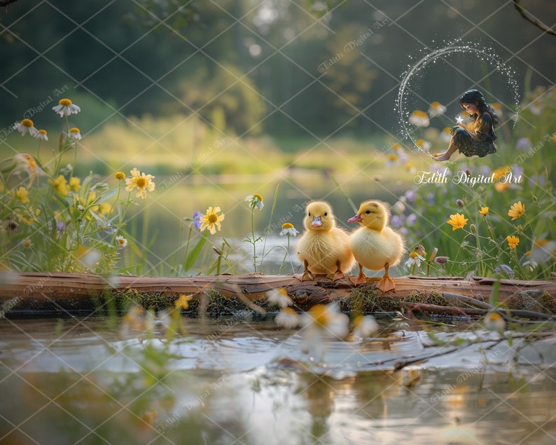 Duck Pond Digital Backdrop, Painterly Pond Digital Background, Spring ...