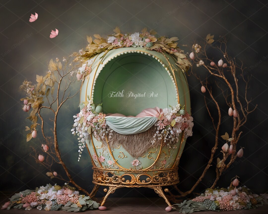 Newborn Digital Easter Egg Bed Digital Background, Floral Baby Crib ...