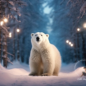 Polar Bear at Snowy Forest Backdrop Photography, Winter Background ...