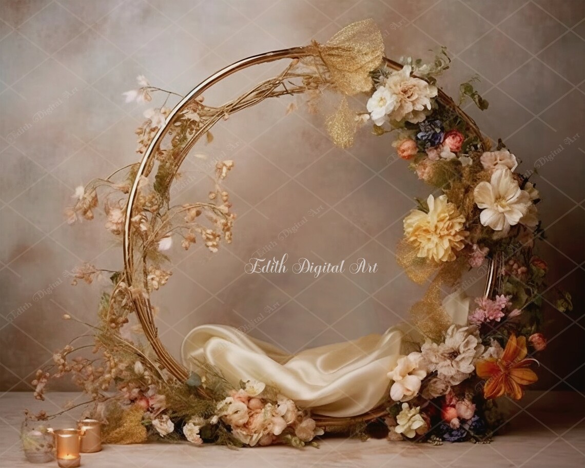Floral Hoop Digital Backdrop Photography for Newborn - Etsy