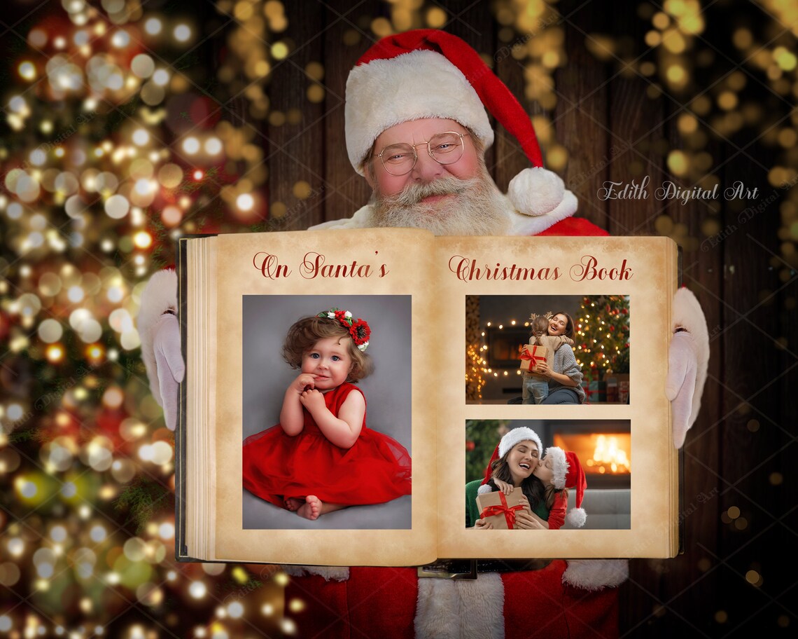 Santa Holding a Book Photography, Christmas Digital Backdrop, Santa ...