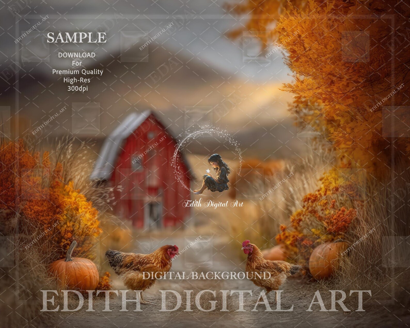 Fall Farm Animals Digital Backdrop Photography Prop, Autumn Red Barn ...