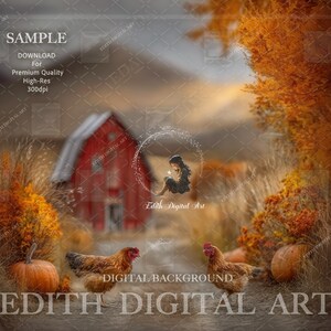 Fall Farm Animals Digital Backdrop Photography Prop, Autumn Red Barn ...