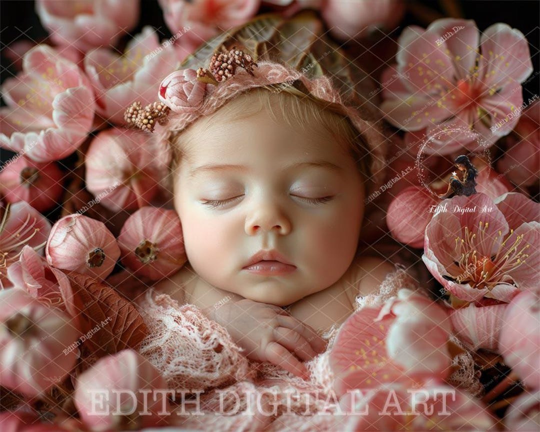 Sweet Newborn Girl Face Insert, Floral Backdrop, Add Face, Faceless ...