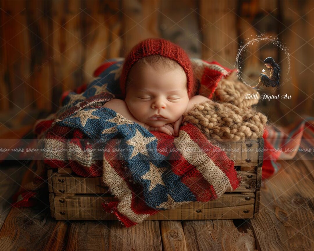 Newborn Face Insert Digital Backdrop, US Flag Baby Add Face Background ...