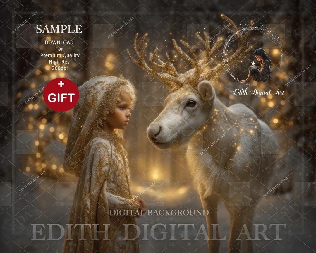 Magical Christmas Digital Background, Santa's Reindeer at North Pole ...