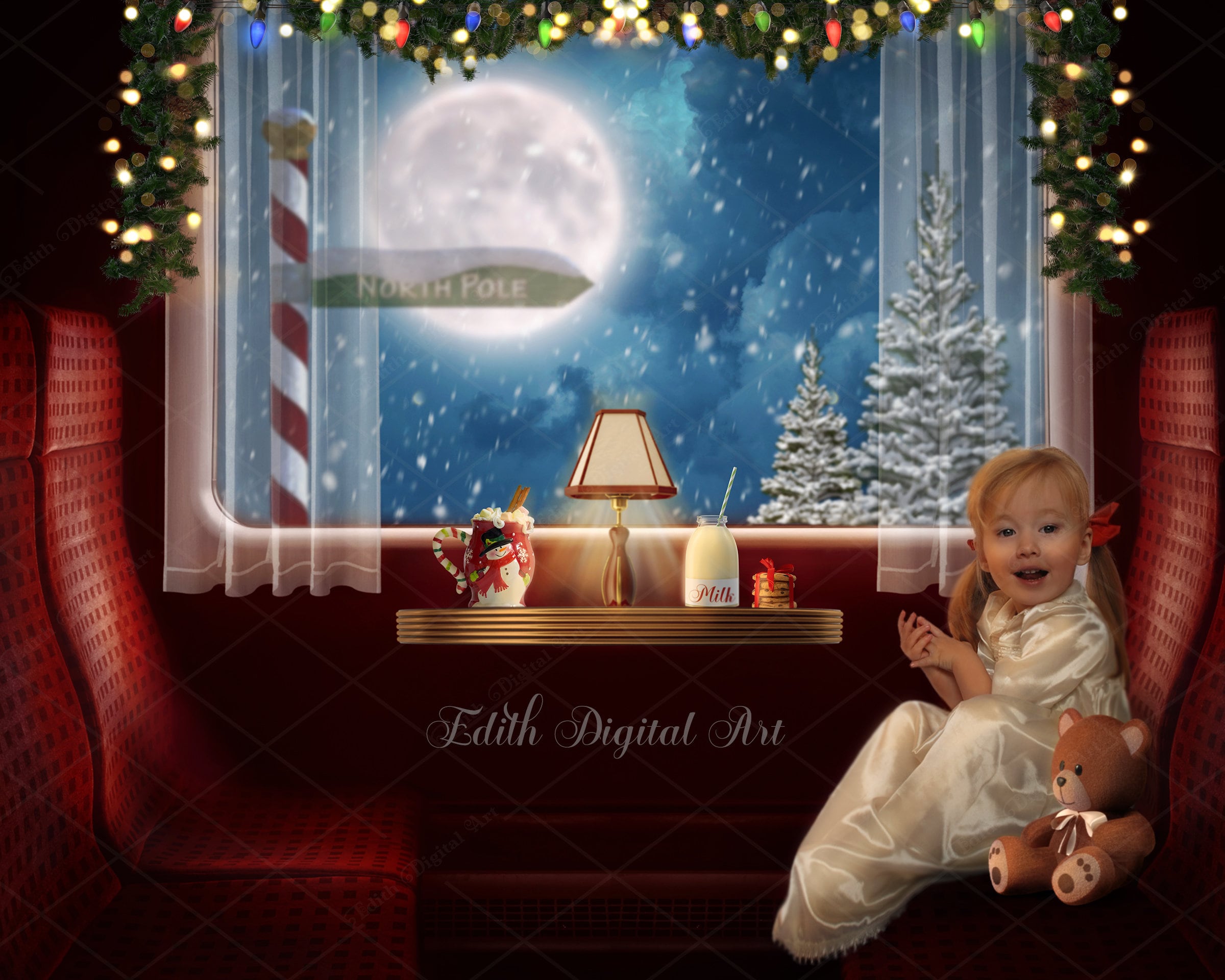 Christmas Window Scene With Train