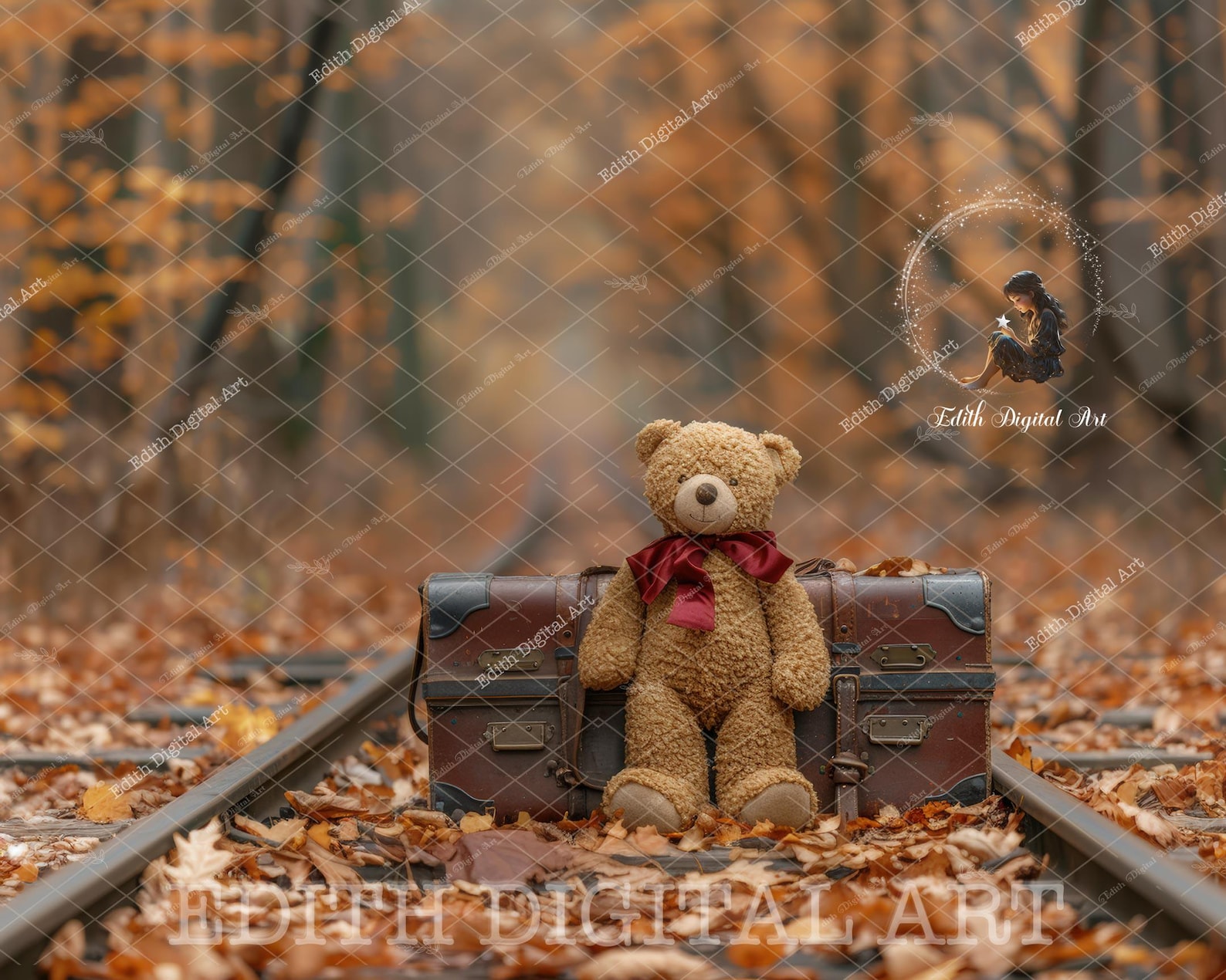 Autumn Digital Backdrop for Photography, Fall Train Railroad Scene With ...