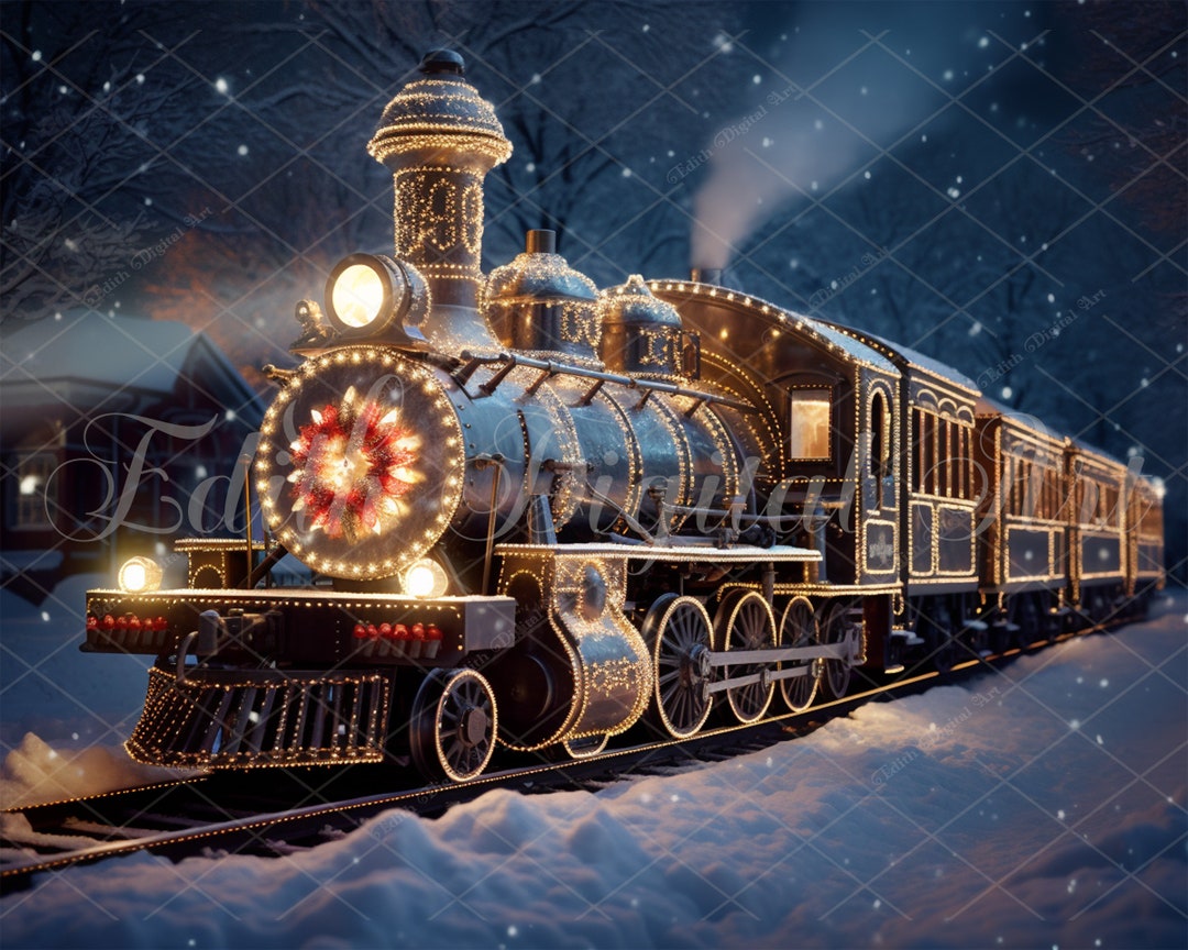 Christmas Digital Backdrop for Kids, Christmas Train Express ...