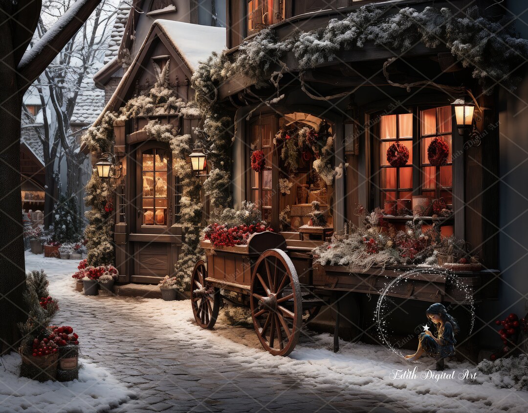 Christmas Digital Backdrop, Christmas Background, Christmas Store Front ...