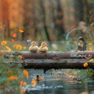 Ducklings Pond Digital Backdrop, Spring Digital Background, Easter ...