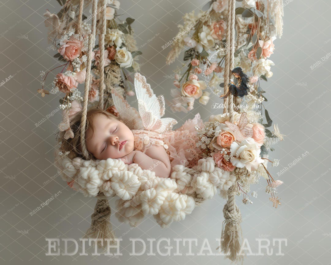 Newborn Swing Digital Backdrop, Spring Floral Swing Background ...