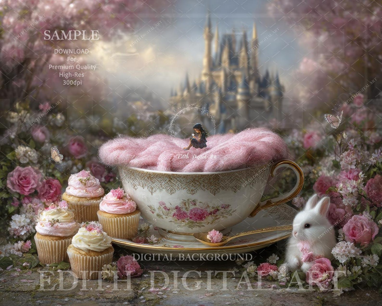 Newborn Digital Backdrop Baby Teacup Bed & Princess Castle, Fairytale ...