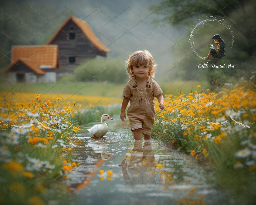 Spring Duck Digital Backdrop, Easter Digital Background Photography ...