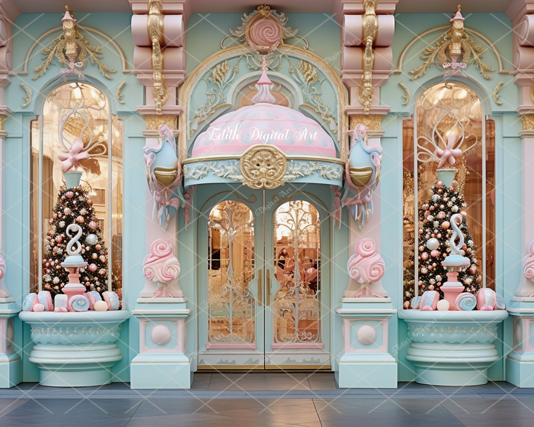 Christmas Store Front Door Digital Backdrop Photography, Candy Store ...