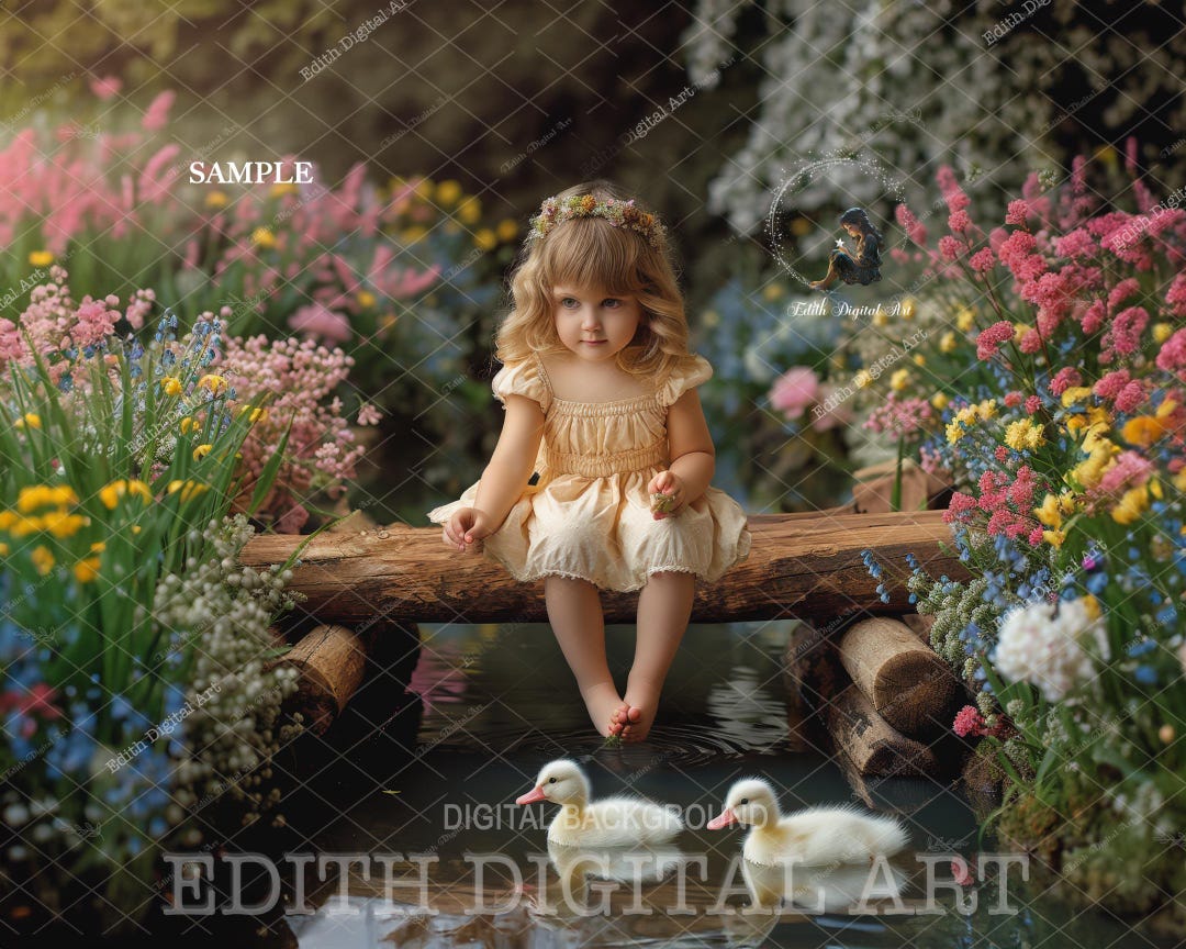 Spring Ducklings Pond Digital Backdrop Composite, Easter Digital ...