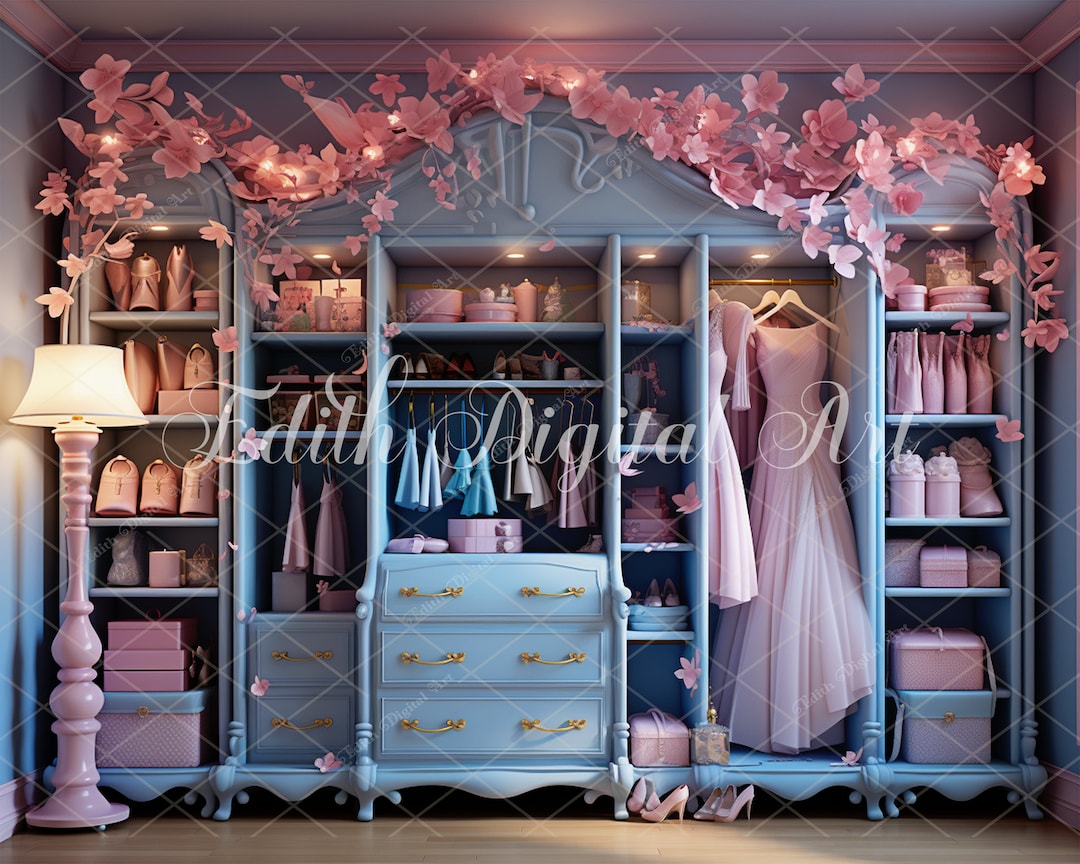 Pink Doll Background Digital, Purple Doll Closet Backdrop, Dolly Bed ...