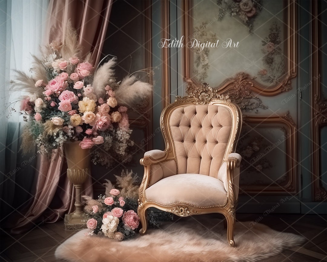 Digital Backdrop for Maternity, Floral Room With Chair for Portrait ...