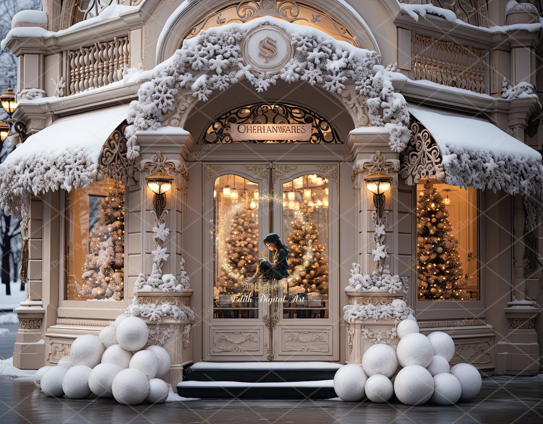 Christmas Digital Backdrop, Christmas Store Front Door, Christmas ...