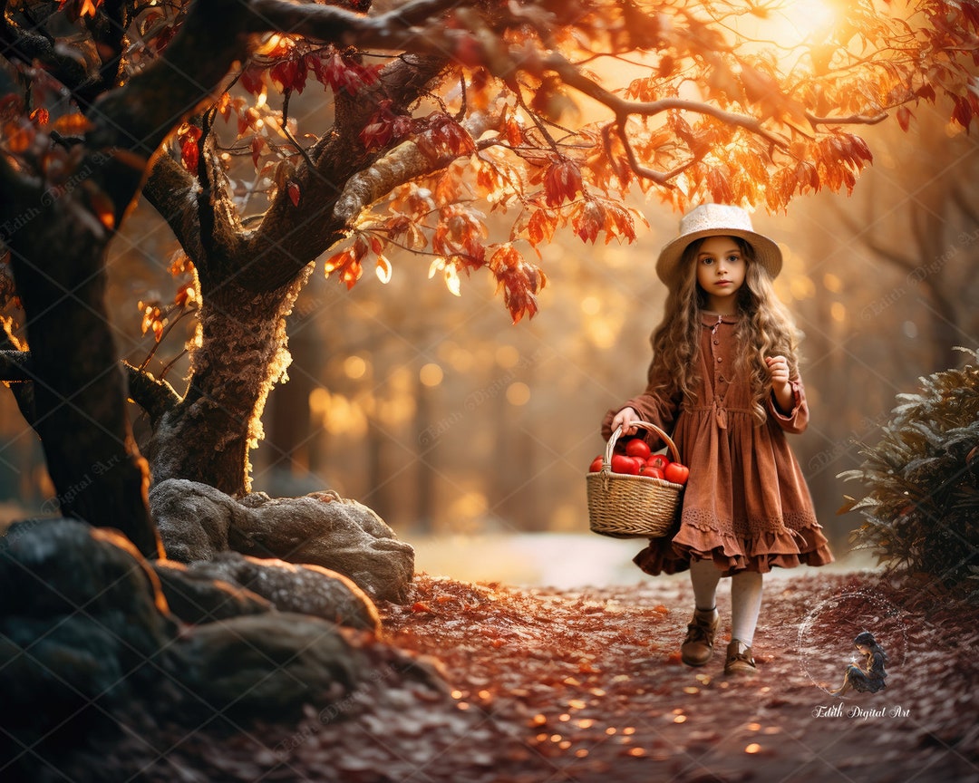 Autumn Digital Backdrop, Fall Backdrop Pathway Photography Composite ...