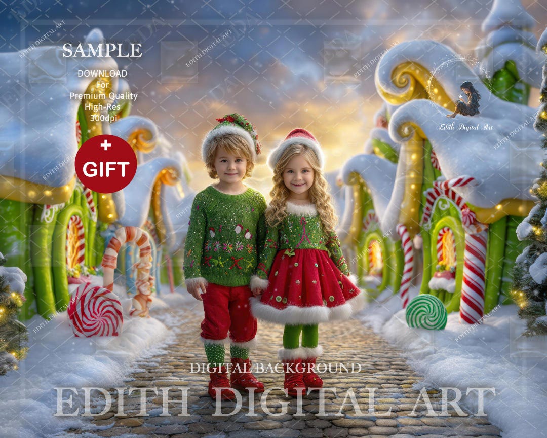Christmas Digital Backdrop, Elf Green Village, Christmas Photography ...