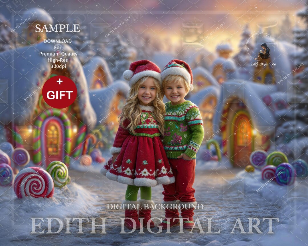 Christmas Digital Backdrop, Elf Candyland Village at North Pole ...